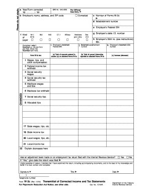 Fillable Online Form W 3C Transmittal Of Corrected Wage And Tax