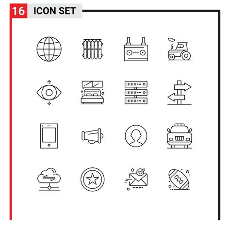 User Interface Pack Of 16 Basic Outlines Of Eye Transport Accumulator Tractor Energy Editable