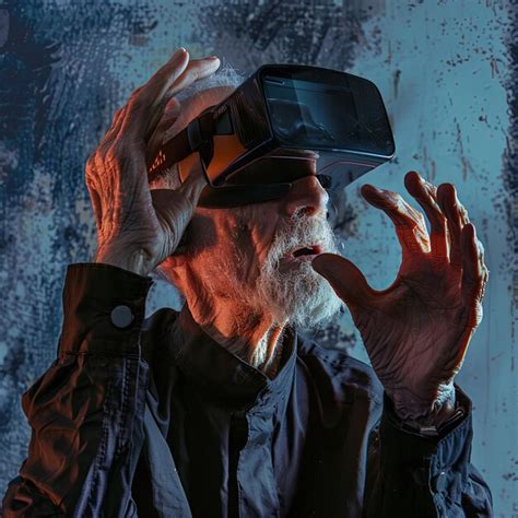 One Stylish Old Men Using Virtual Reality Emotions Premium Ai