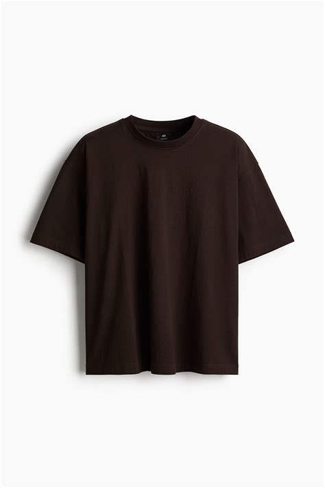 Oversized Fit Cotton T Shirt Dark Brown Men Handm Gb