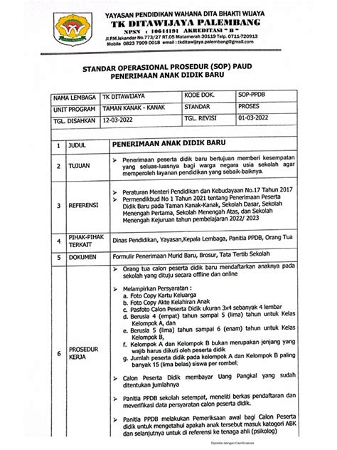 Sop Ppdb Tk Ditawijaya Pdf