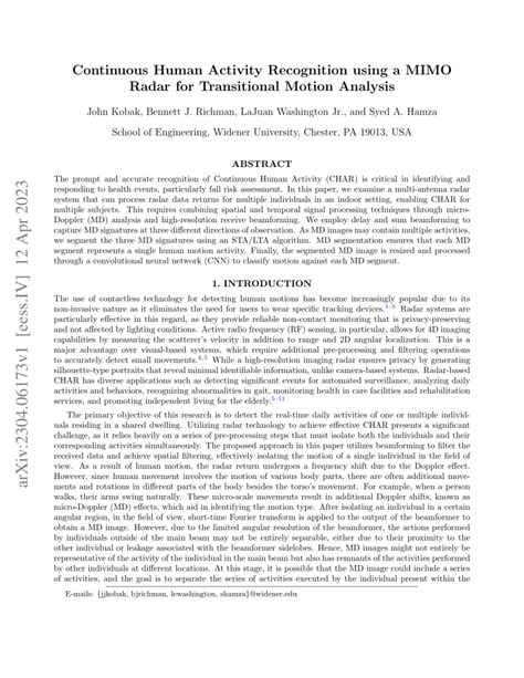 Pdf Continuous Human Activity Recognition Using A Mimo Radar For Transitional Motion Analysis