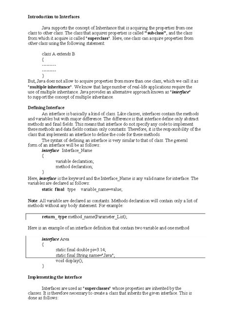 Unit 3 Hello Introduction To Interfaces Java Supports The Concept