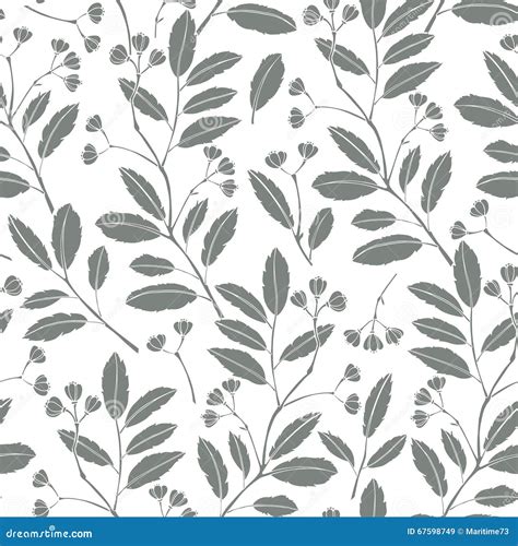 Abstract Floral Background Seamless Monochrome Pattern With Han Stock Illustration