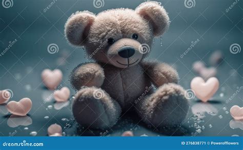 Cute Wet Teddy Bear Created With Generative Ai Technology Stock