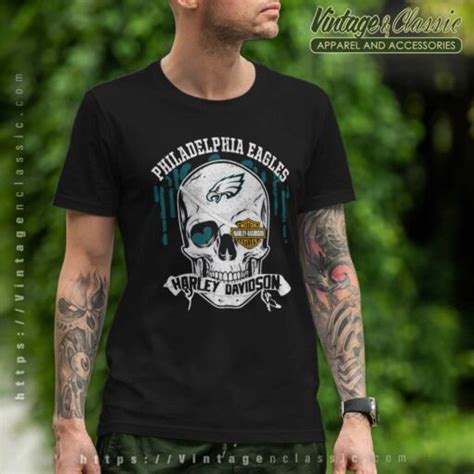Philadelphia Eagles Harley Davidson Skull Shirt Vintagenclassic Tee