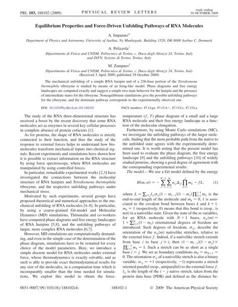 Pdf Equilibrium Properties And Force Driven Unfolding Pathways Of Rna