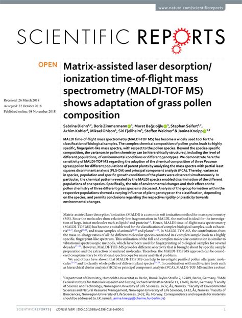 Pdf Matrix Assisted Laser Desorption Ionization Time Of Flight Mass