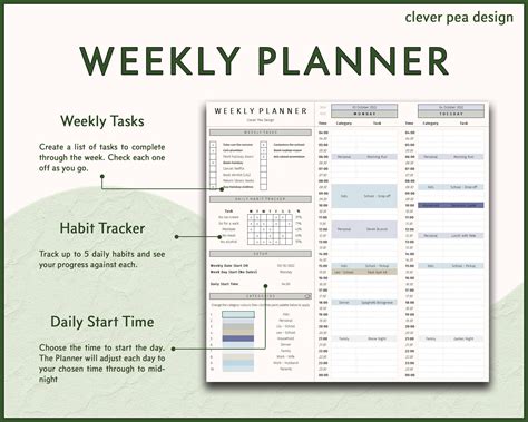 Weekly Planner Excel Template Daily Task Schedule To Do Etsy