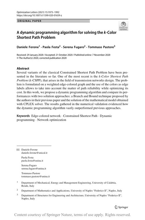 Pdf A Dynamic Programming Algorithm For Solving The K Color Shortest