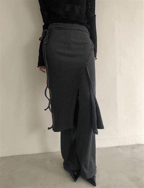 더에펠 리코타 소프트 골지 레이어드 언발 버튼 랩스커트 4color