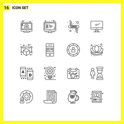 User Interface Pack Of 16 Basic Outlines Of Imac Monitor Screen Computer Army Editable Vector