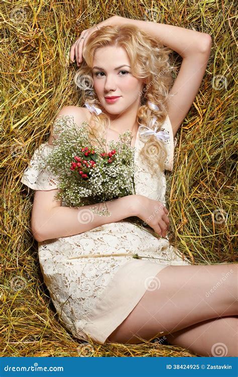 Country Girl On Hay Stock Image Image Of Countryside 38424925
