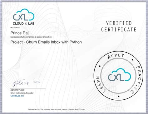 Prince Raj On Linkedin Completion Certificate For Project Churn