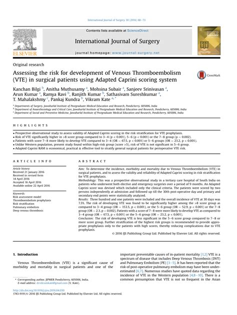 Pdf Assessing The Risk For Development Of Venous Thromboembolism Vte