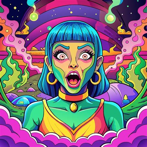 Um Desenho Animado De Uma Mulher Um Penteado Colorido Vetor Premium
