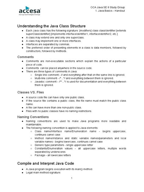 Understanding The Java Class Structure Comments Pdf Java