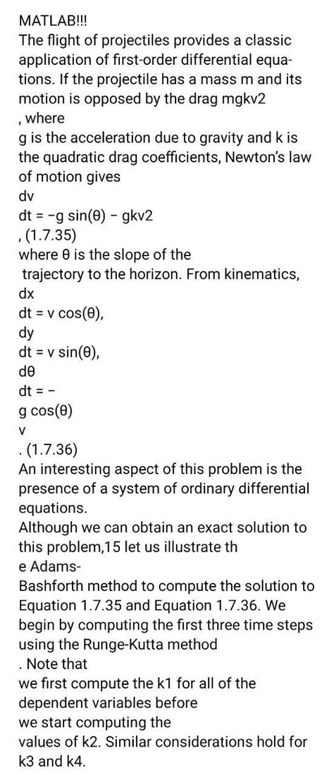 Solved Matlab The Flight Of Projectiles Provides A