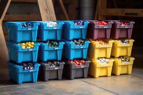 Premium Ai Image Colorcoded Storage Bins With Labels For Screws Created With Generative Ai