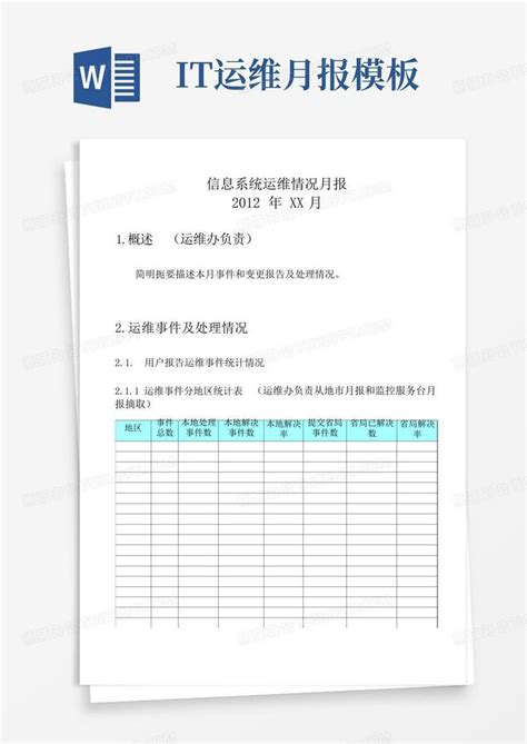 it运维月报Word模板下载 编号qaprgzxp 熊猫办公