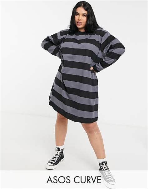 Asos Design Curve Robe T Shirt Oversize à Rayures Et Manches Longues