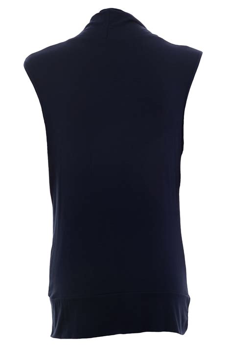 Ladies Gathered Cowl Neck Stretch Sleeveless Long Womens Plus Size Top