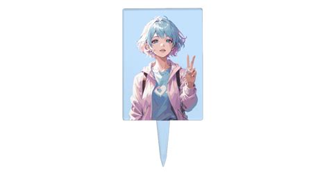 Anime Girl Peace Sign Design Cake Topper Zazzle