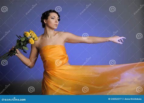 Girl In Yellow Dress Flying Stock Image Image Of Female Concept