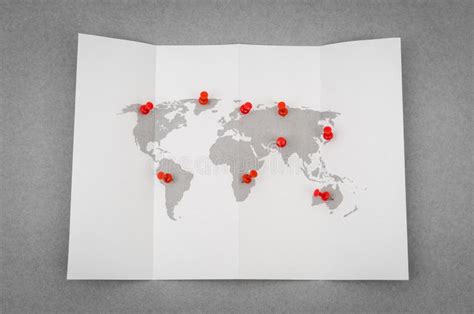 Paper Folded World Map With Red Pin Pointer Stock Photo Image Of North Grass