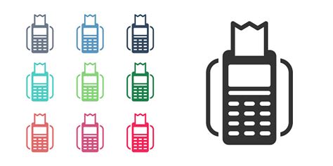 흰색 배경에 분리 된 신용 카드와 인쇄 된 Reciept 아이콘이있는 검은 Pos 터미널 Nfc 지불 개념 다채로운 아이콘을
