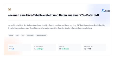 Wie Man Eine Hive Tabelle Erstellt Und Daten Aus Einer Csv Datei Lädt Labex