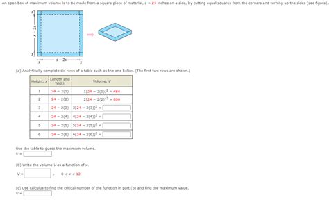 Solved An Open Box Of Maximum Volume Is To Be Made From A Chegg Com