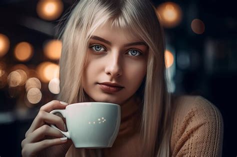 Premium Ai Image Girl Drinking Coffee Aromatic Cafe Generate Ai