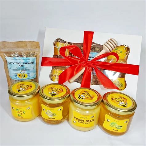 Подарунковий набір мед 1000 г 4 250 фруктово травяний чай 100 г ложка для меду з деревини