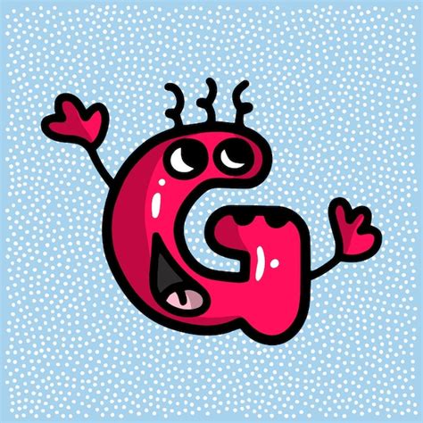 Premium Vector Red Funny Letter G In The Form Of A Monster With A