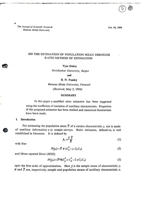 Pdf On The Estimation Of Population Mean Through Ratio Method Of
