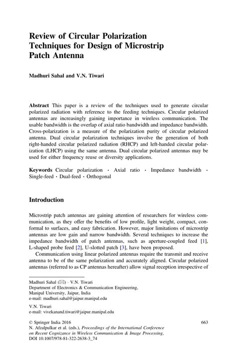 PDF Review Of Circular Polarization Techniques For Design Of Microstrip Patch Antenna