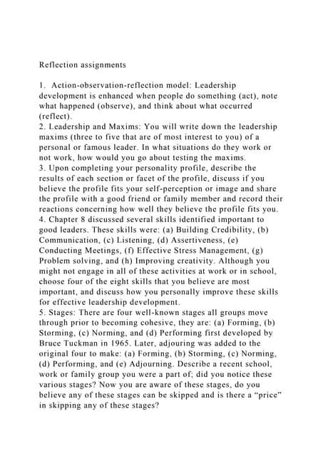 Reflection Assignments1 Action Observation Reflection Model Docx