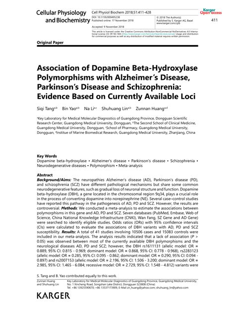 Pdf Association Of Dopamine Beta Hydroxylase Polymorphisms With Alzheimers Disease Parkinson