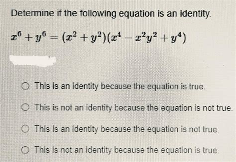 Solved Determine If The Following Equation Is An Identity Chegg