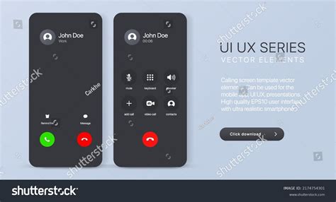 Voice Call Screen Mockup Incoming Call Stock Vector Royalty Free