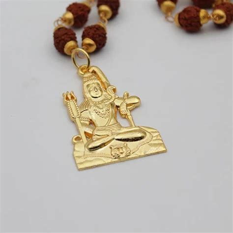 Pendant With Rudraksha Mala The Gold Plated Shankar Pendant Brass