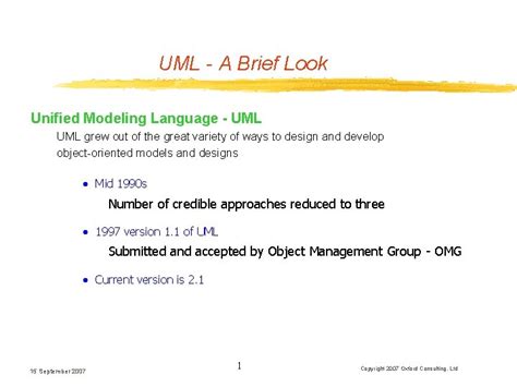 UML A Brief Look Unified Modeling Language UML