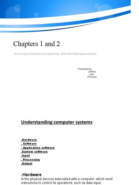 chapters 1 and 2 an overview of computers and programming elements of