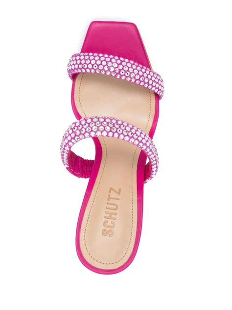 Schutz Crystal Embellished Leather Sandals Pink Farfetch