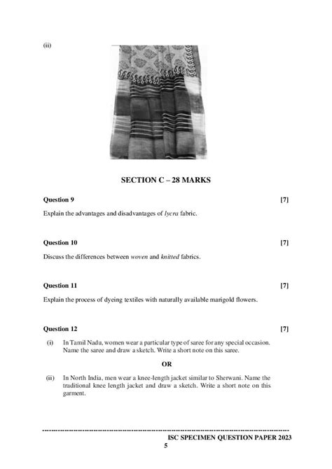 Isc Class 12 Fashion Designing Specimen Paper 2024 Pdf Oneedu24
