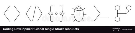 Coding Development Global Editable Stroke Icons Sets Stock Vector Illustration Of Document