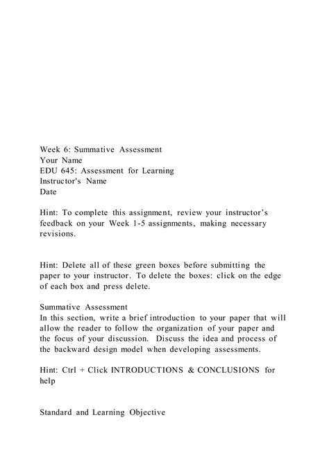 Week 6 Summative Assessment Your Nameedu 645 Docx