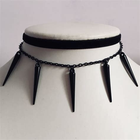 Gothic Choker Moon Black Grunge Chain Velvet Black Emo Etsy
