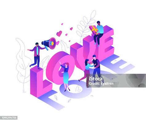 Hari Valentine Ilustrasi Vektor Isometrik Berwarnawarni Modern